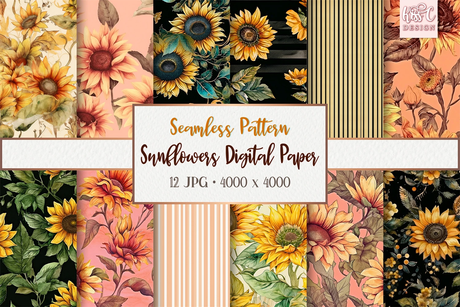 Sunflower Digital Paper Seamless Pattern | Designful Market