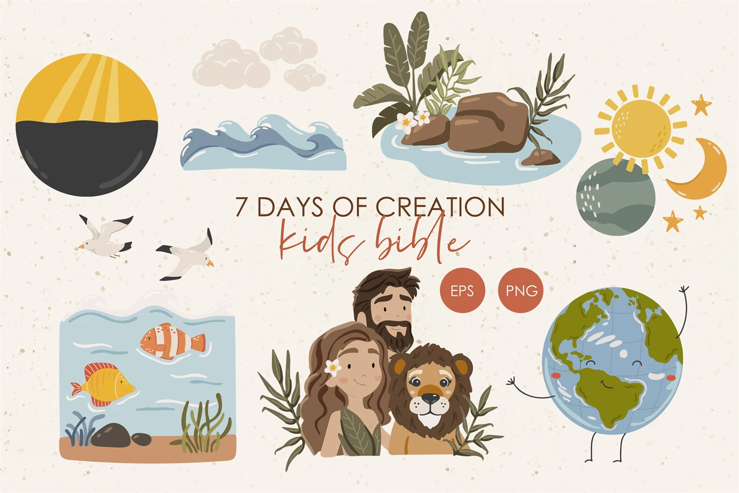 7 Days of Creation clipart, Kids christian clipart | Designful Market