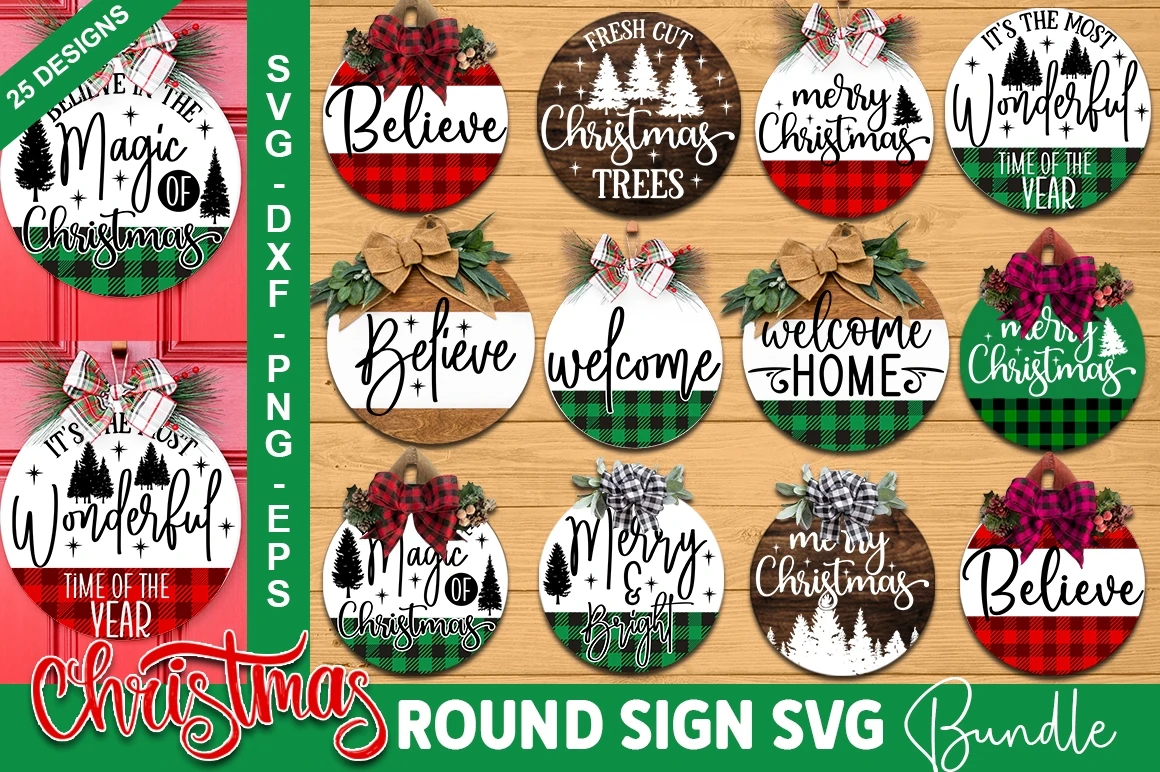 New Christmas Round Sign SVG Bundle | Designful Market